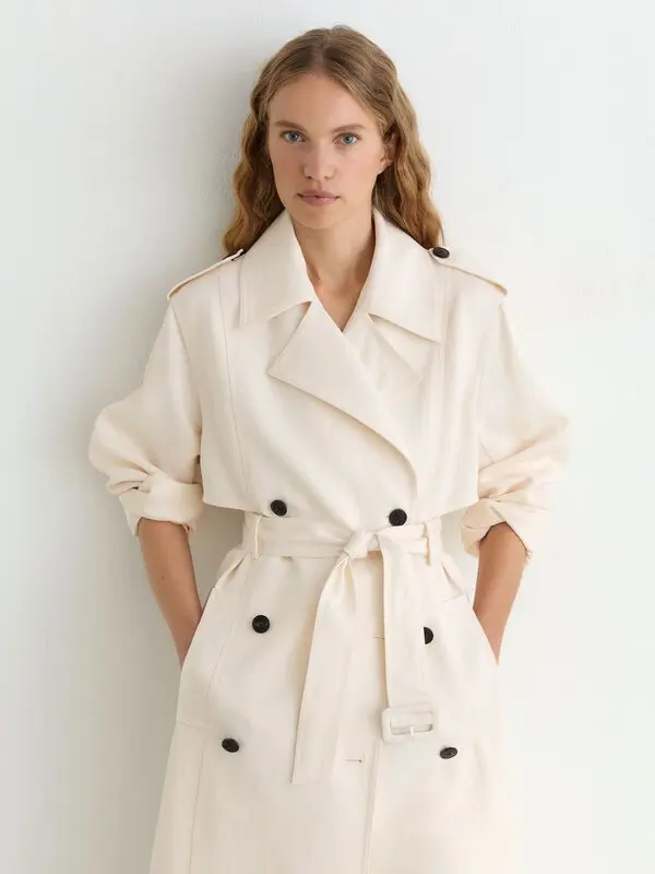 REISS Double-breasted Linen Trench Coat