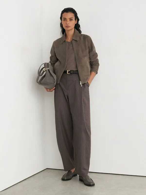 REISS Petite Suede Zip-through Moto Jacket