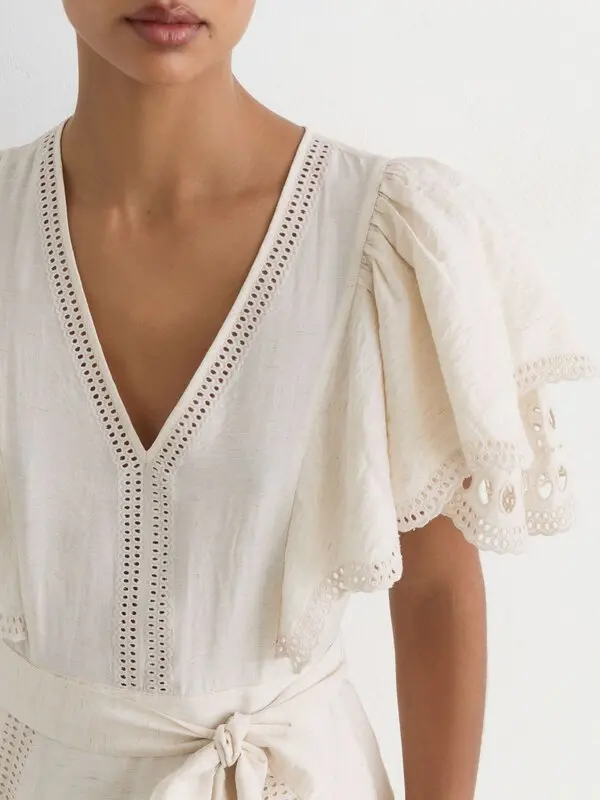 REISS Broderie Anglaise Belted Flippy Dress