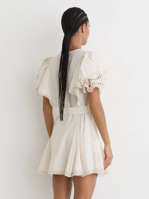 REISS Broderie Anglaise Belted Flippy Dress