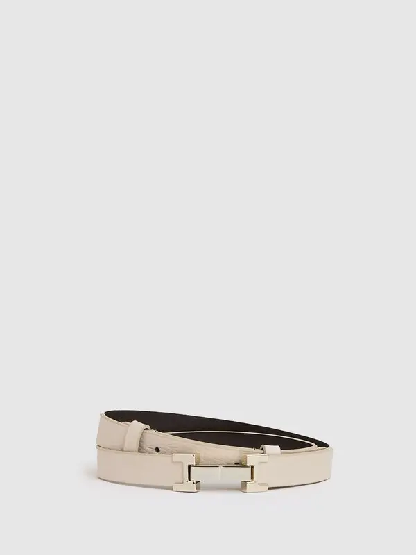 REISS Leather Square Hinge Belt - Stone