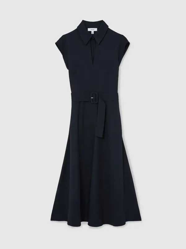 REISS Colla Belted Midi Dress - Navy