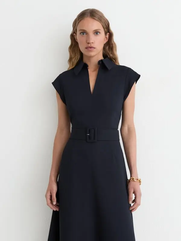 REISS Colla Belted Midi Dress - Navy