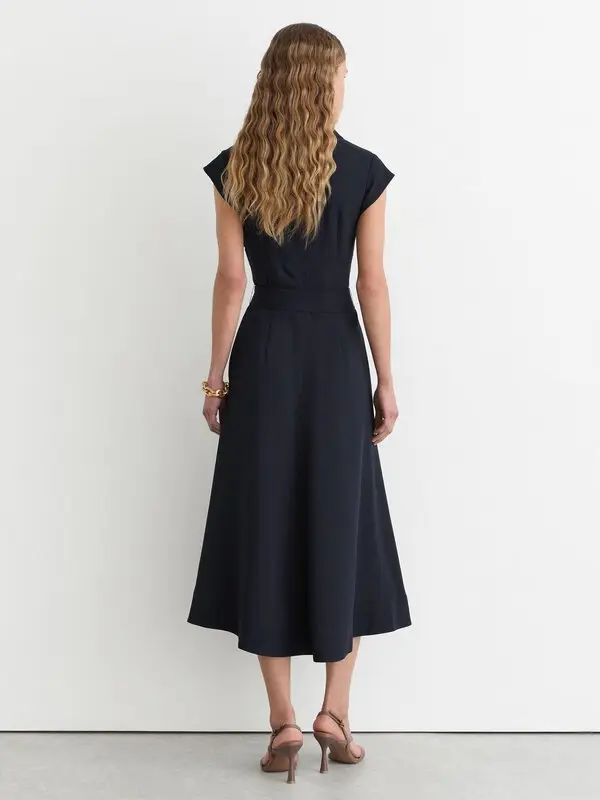 REISS Colla Belted Midi Dress - Navy