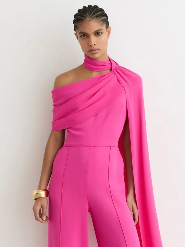 REISS One-shoulder Drape Wide-leg Jumpsuit