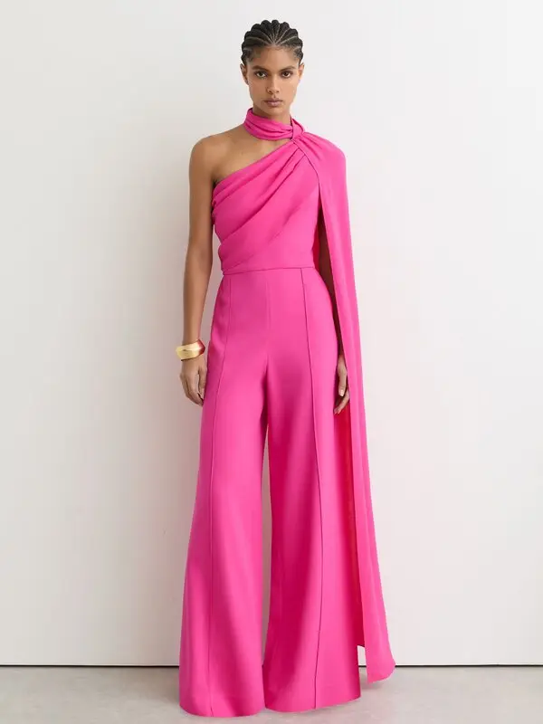 REISS Carrie One-shoulder Drape Wide-leg Jumpsuit - Raspberry Pink