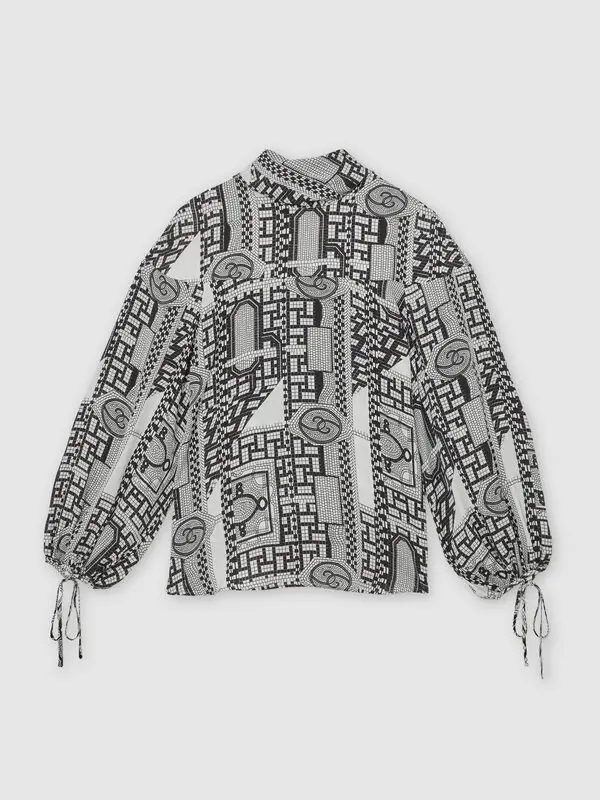 REISS Tile-print Balloon-sleeve Blouse