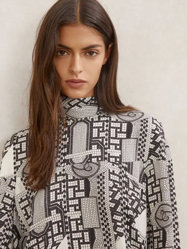 REISS Tile-print Balloon-sleeve Blouse
