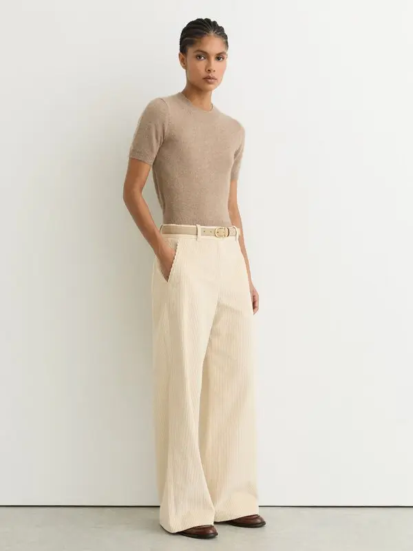 REISS Petite Cotton Corduroy Wide-leg Trousers - Cream