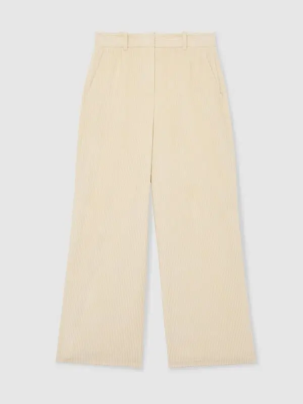 REISS Petite Cotton Corduroy Wide-leg Trousers - Cream