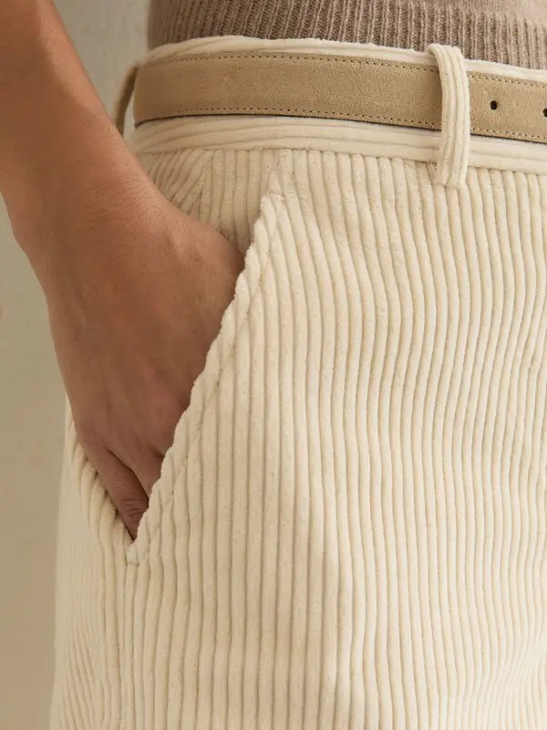 REISS Petite Cotton Corduroy Wide-leg Trousers - Cream