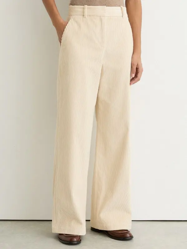 REISS Petite Cotton Corduroy Wide-leg Trousers - Cream