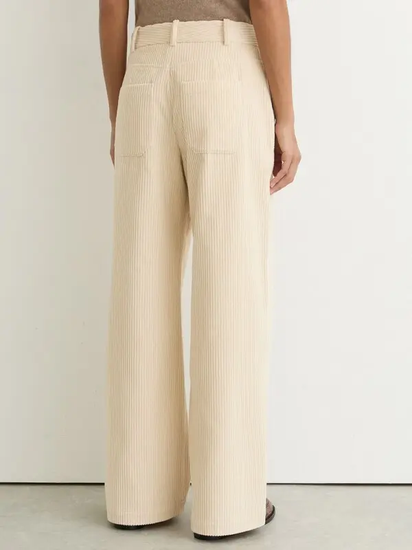 REISS Petite Cotton Corduroy Wide-leg Trousers - Cream