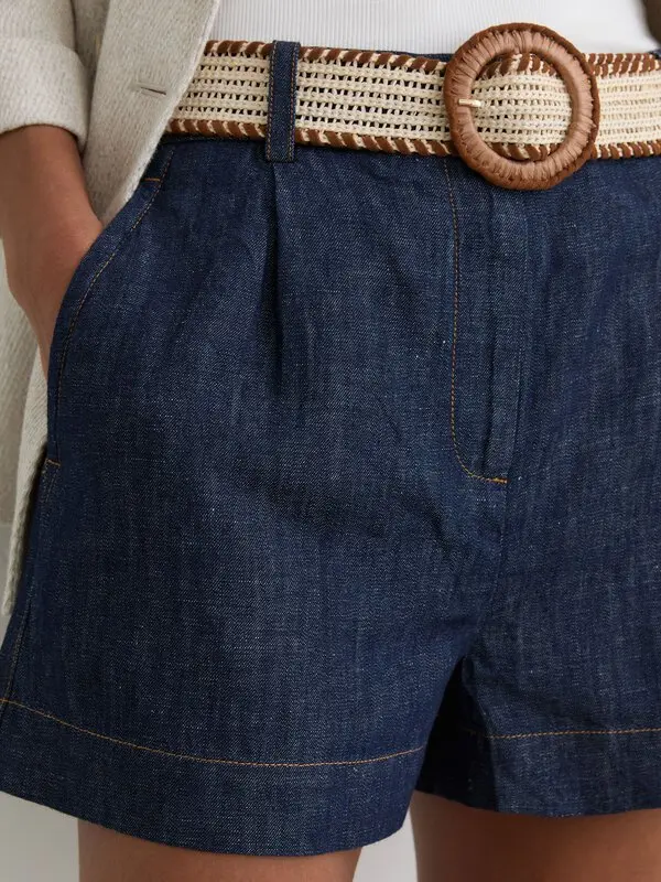 REISS Cotton-linen Belted Shorts