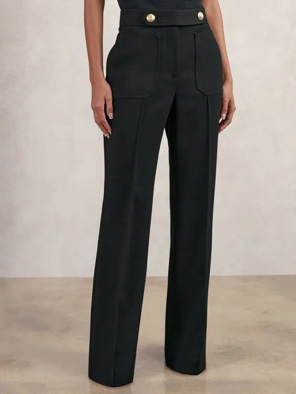 REISS Twill Button-tab Flared Trousers