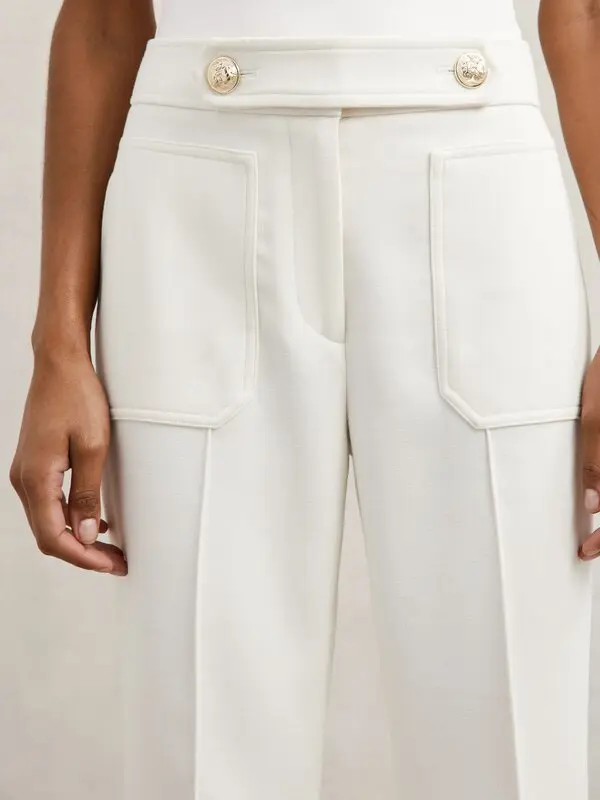 REISS Twill Button-tab Flared Trousers