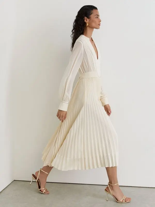 REISS Stud-detail Pleated Midi Dress