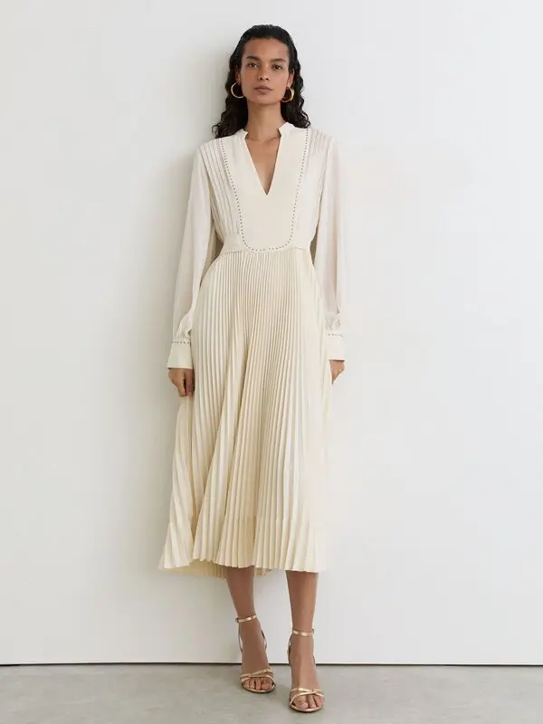 REISS Stud-detail Pleated Midi Dress