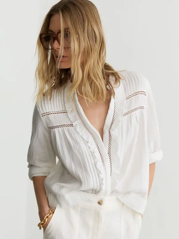 REISS Cotton Cheesecloth Long-sleeve Top