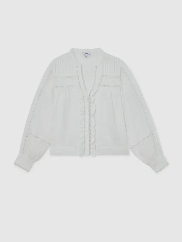 REISS Cotton Cheesecloth Long-sleeve Top
