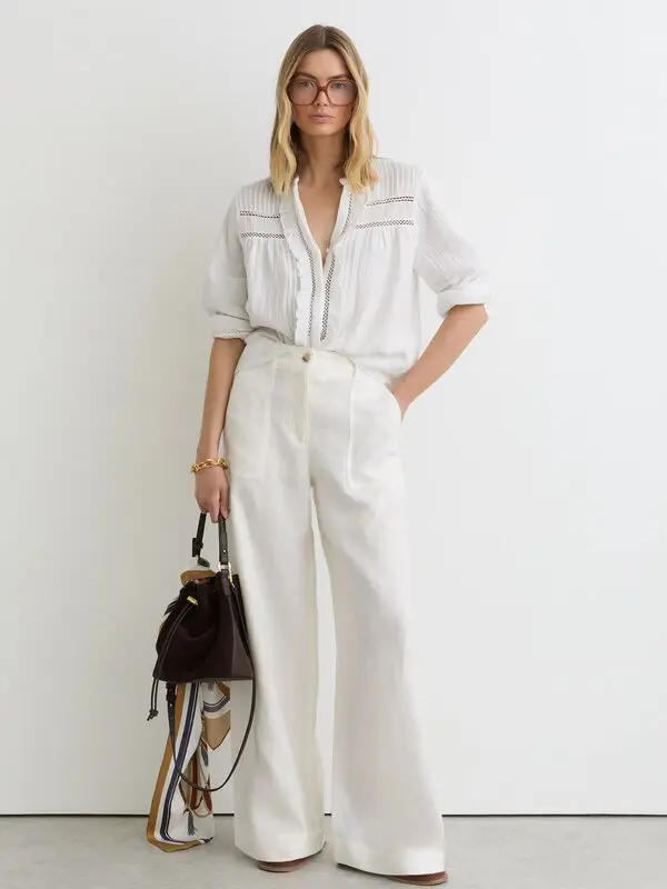 REISS Cotton Cheesecloth Long-sleeve Top