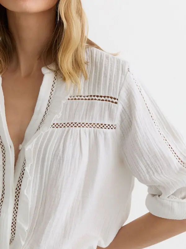 REISS Cotton Cheesecloth Long-sleeve Top