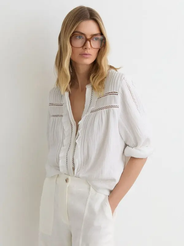 REISS Cotton Cheesecloth Long-sleeve Top