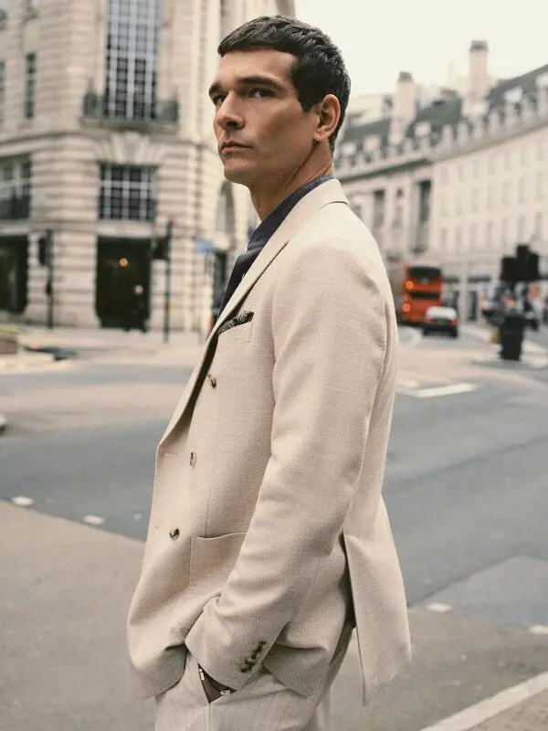 REISS Double-breasted Herringbone Blazer Tailored-fit With Cotton