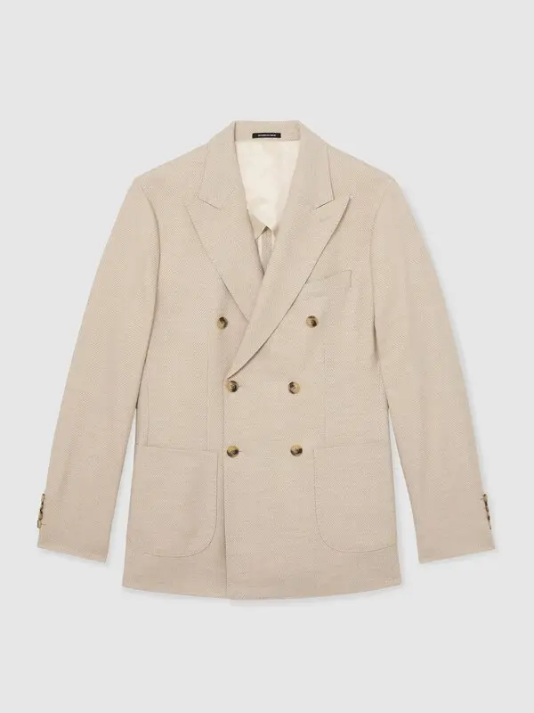 REISS Double-breasted Herringbone Blazer Tailored-fit With Cotton