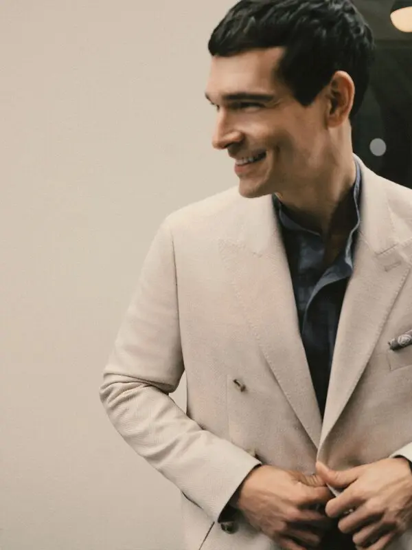 REISS Double-breasted Herringbone Blazer Tailored-fit With Cotton