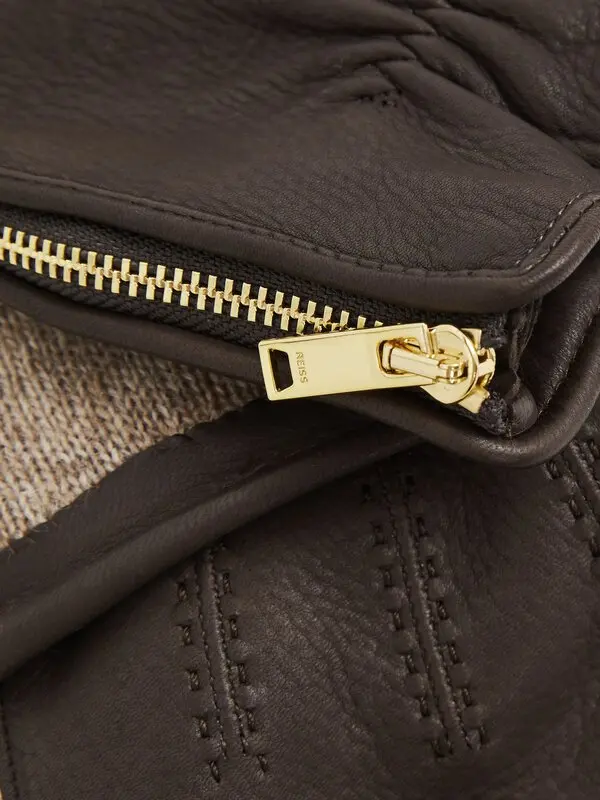 REISS Leather Zip-side Gloves