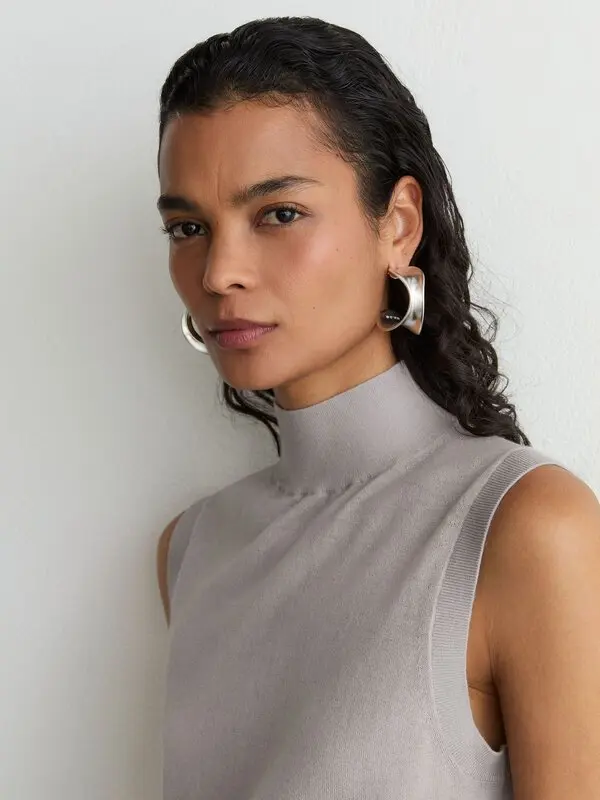 REISS Merino Wool Funnel-neck Sleeveless Vest - Grey