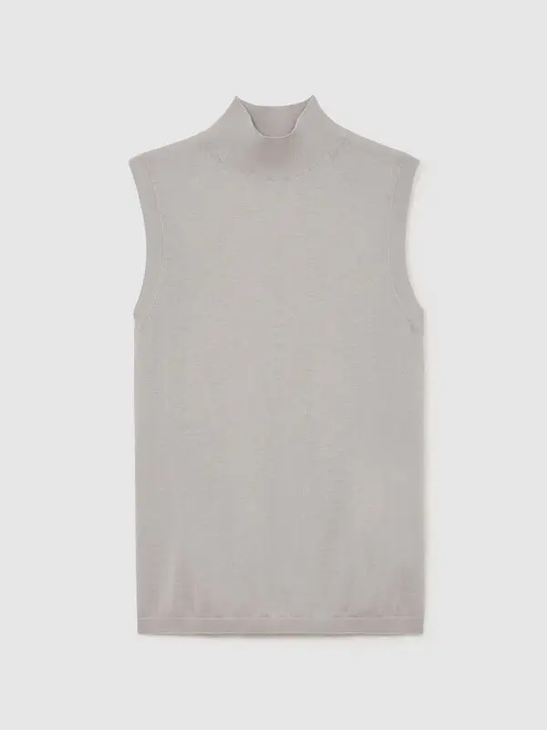 REISS Merino Wool Funnel-neck Sleeveless Vest - Grey