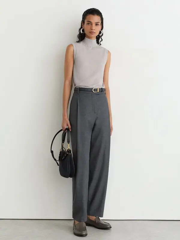 REISS Merino Wool Funnel-neck Sleeveless Vest - Grey