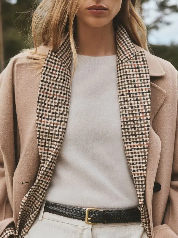 REISS Petite Wool Houndstooth-check Double-breasted Blazer - Beige/brown