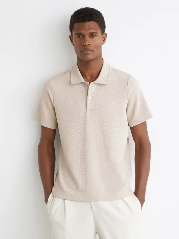 REISS Textured Half-button Polo Shirt
