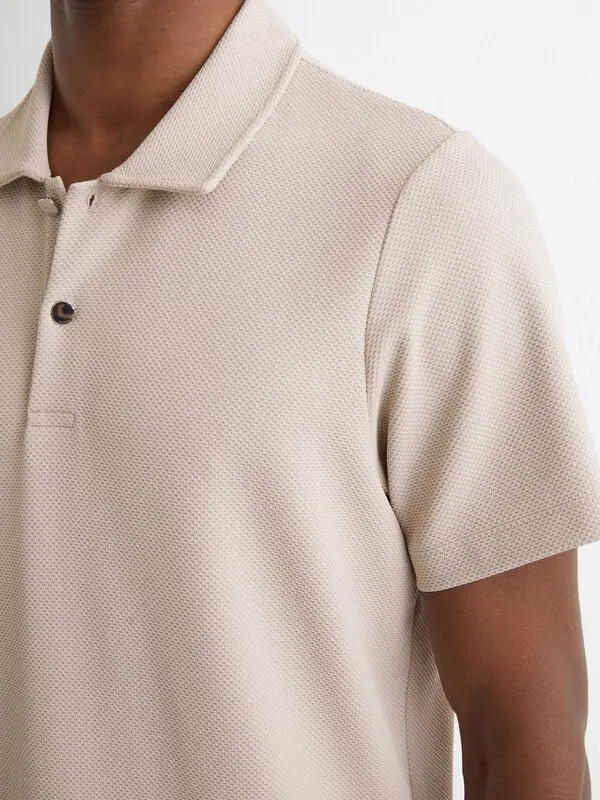 REISS Textured Half-button Polo Shirt