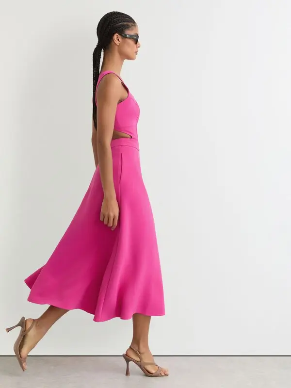 REISS Waisted Cut-out Twill Midi Dress