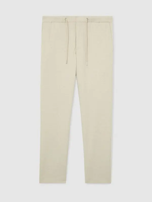 REISS Tailored Fit Textured Jersey Drawstring Suit Trousers - Stone