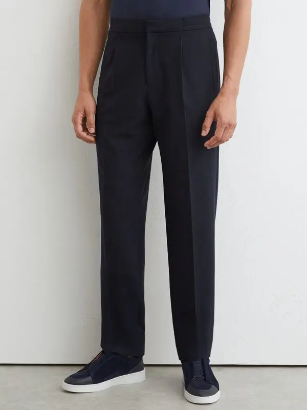 REISS Sidney Stripe Tapered Pleated Trousers