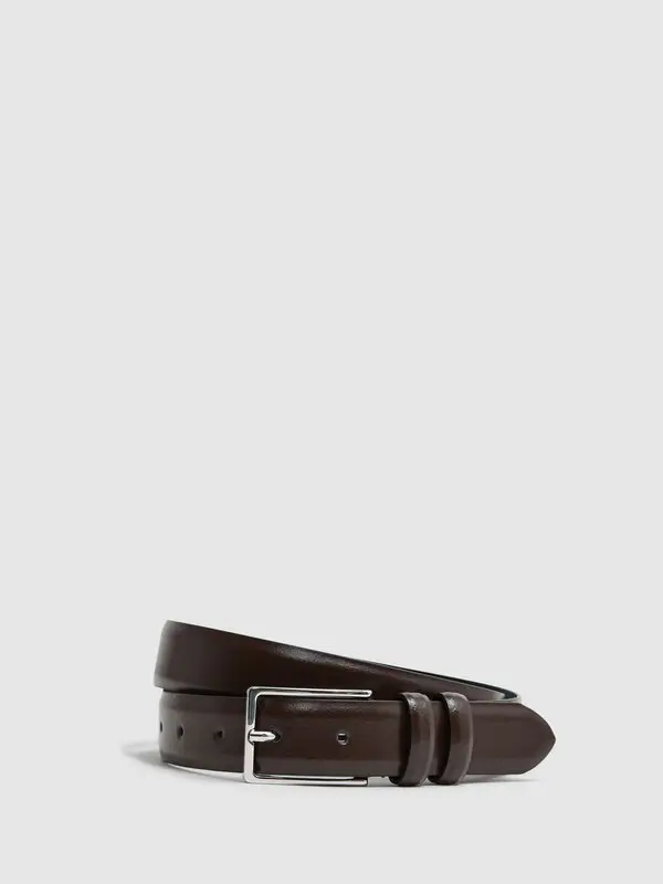 REISS Smooth Leather Belt - Chocolate