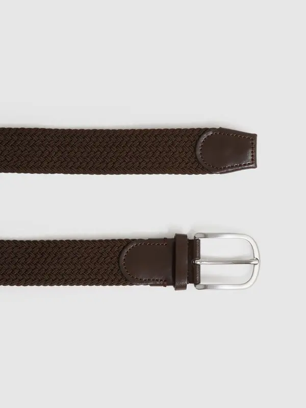 REISS Basket Weave Belt - Dark Brown