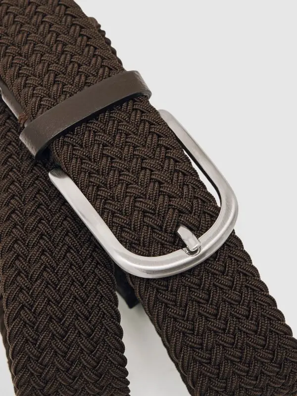 REISS Basket Weave Belt - Dark Brown