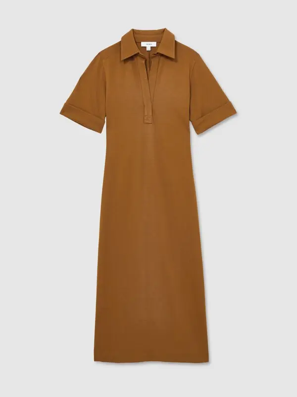 REISS Jersey Open-collar Bodycon Dress - Brown
