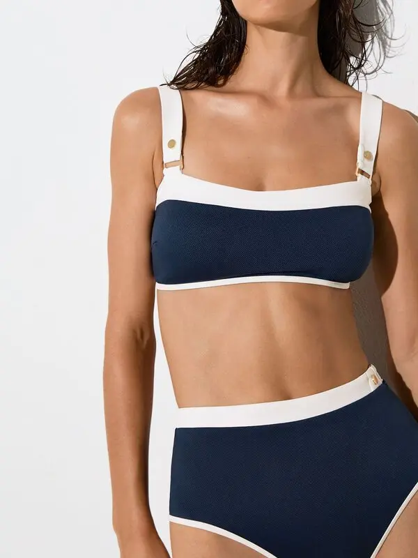 REISS Textured Colour-block Bikini Top