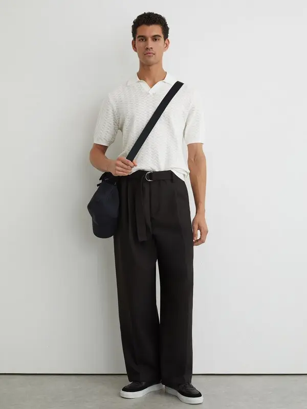 REISS Textured-knit Open-collar Polo Shirt