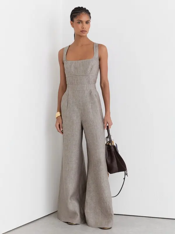 REISS Linen Structured Wide-leg Jumpsuit