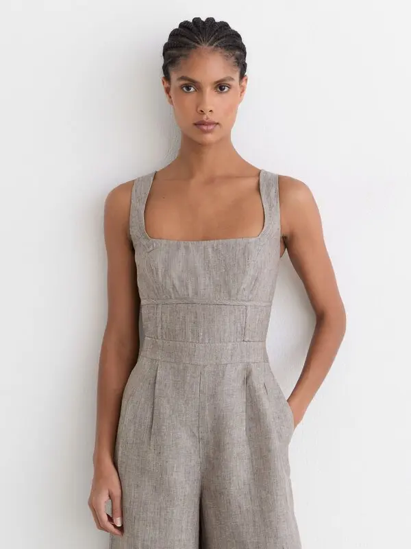 REISS Linen Structured Wide-leg Jumpsuit