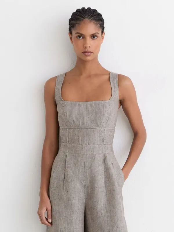 REISS Linen Structured Wide-leg Jumpsuit