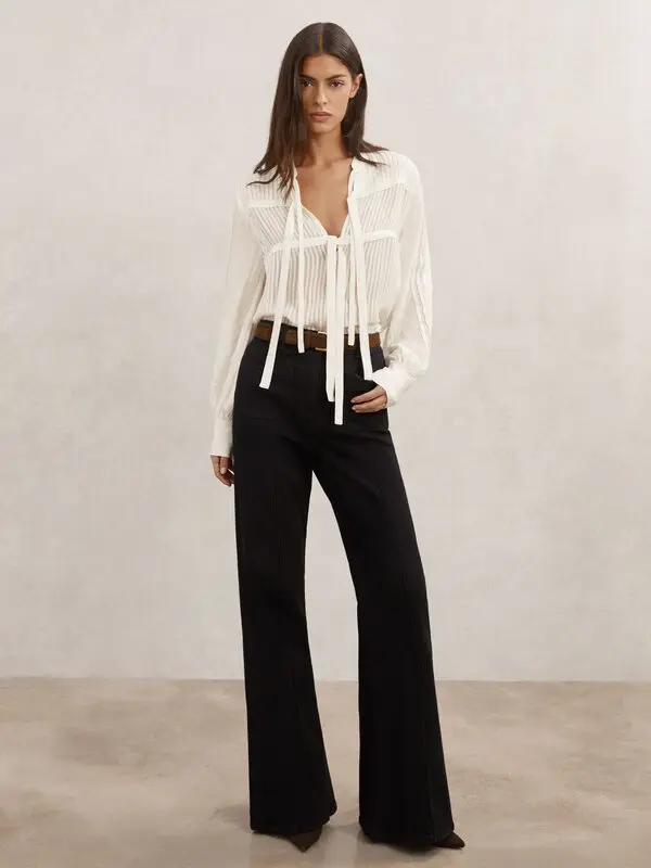 REISS Tie-detail Shadow-stripe Blouse